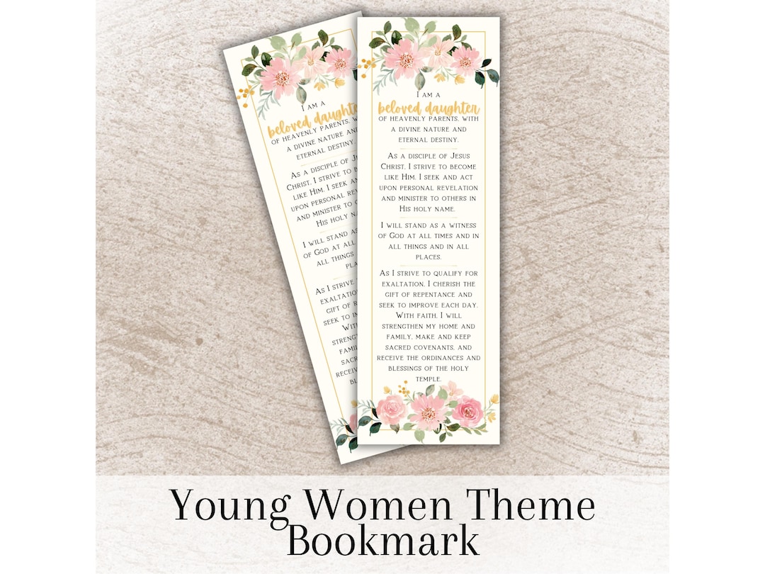 Young Women Theme Bookmark, Latter-day Saint Young Women, Printable ...
