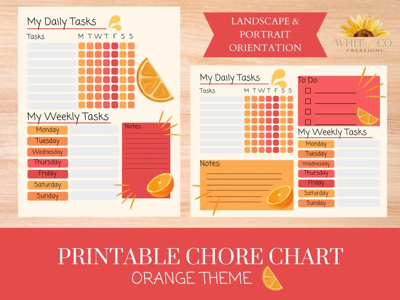 Printable Chore Chart Orange Theme Kids Chore Chart Kids - Etsy