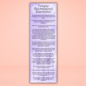 Temple Recommend Questions Bookmark, Latter-day Saint Young Women ...