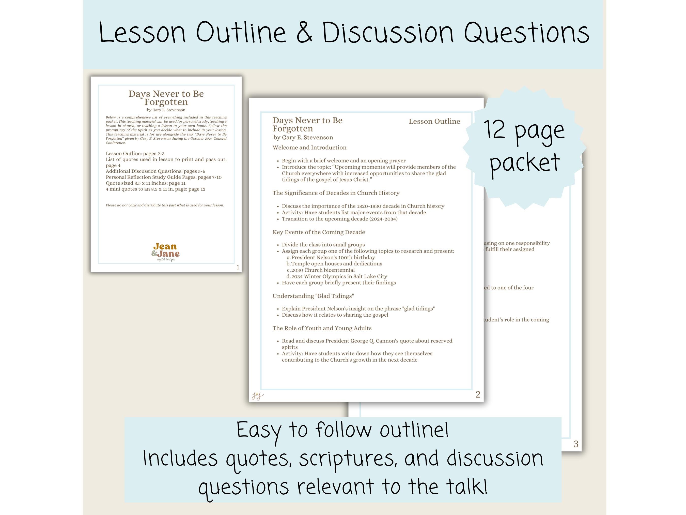 Days Never to Be Forgotten - Gary E. Stevenson, Lesson Outline, Study ...