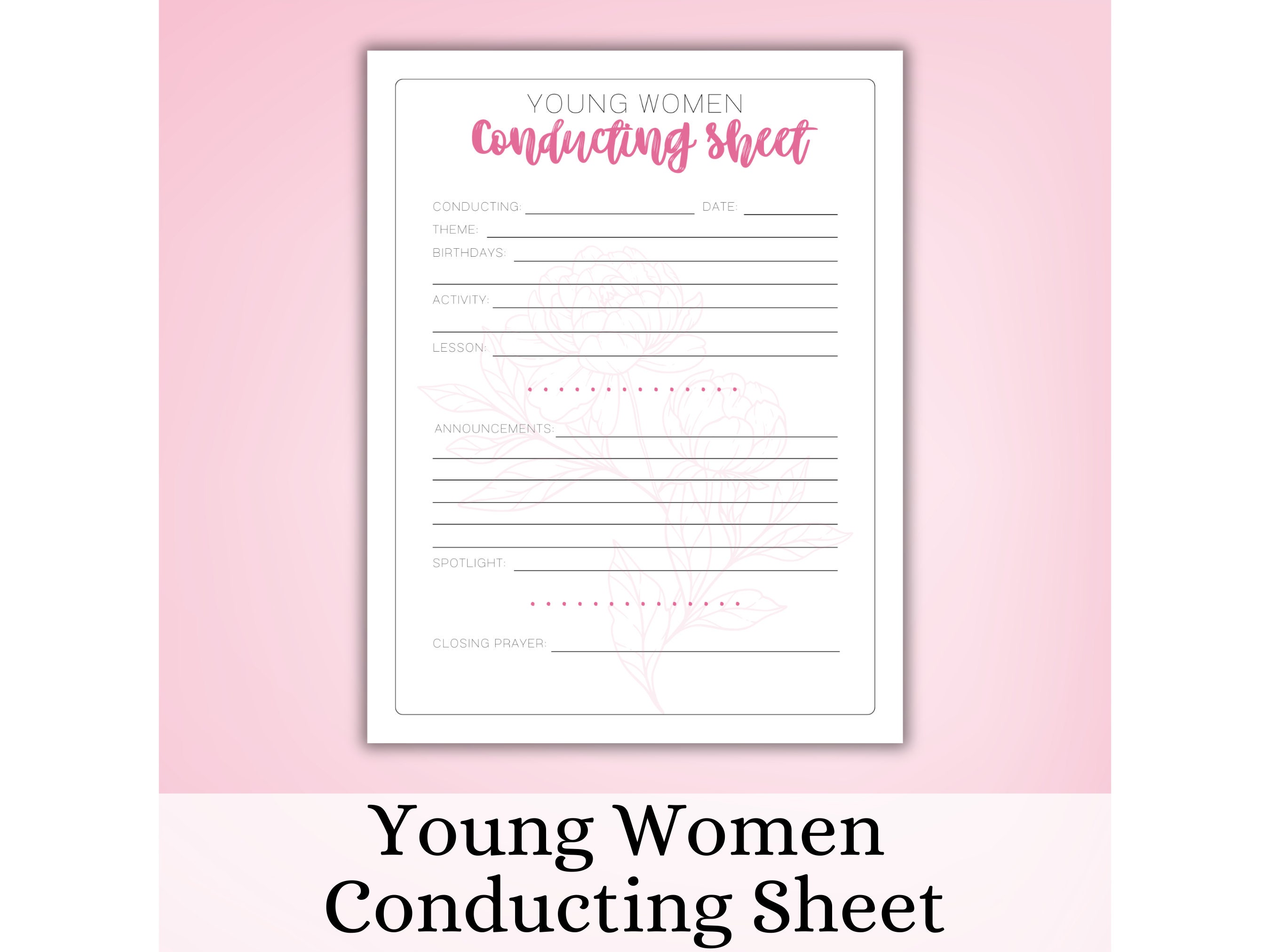 Young Women Conducting Sheet, Young Women Binder, Young Women ...