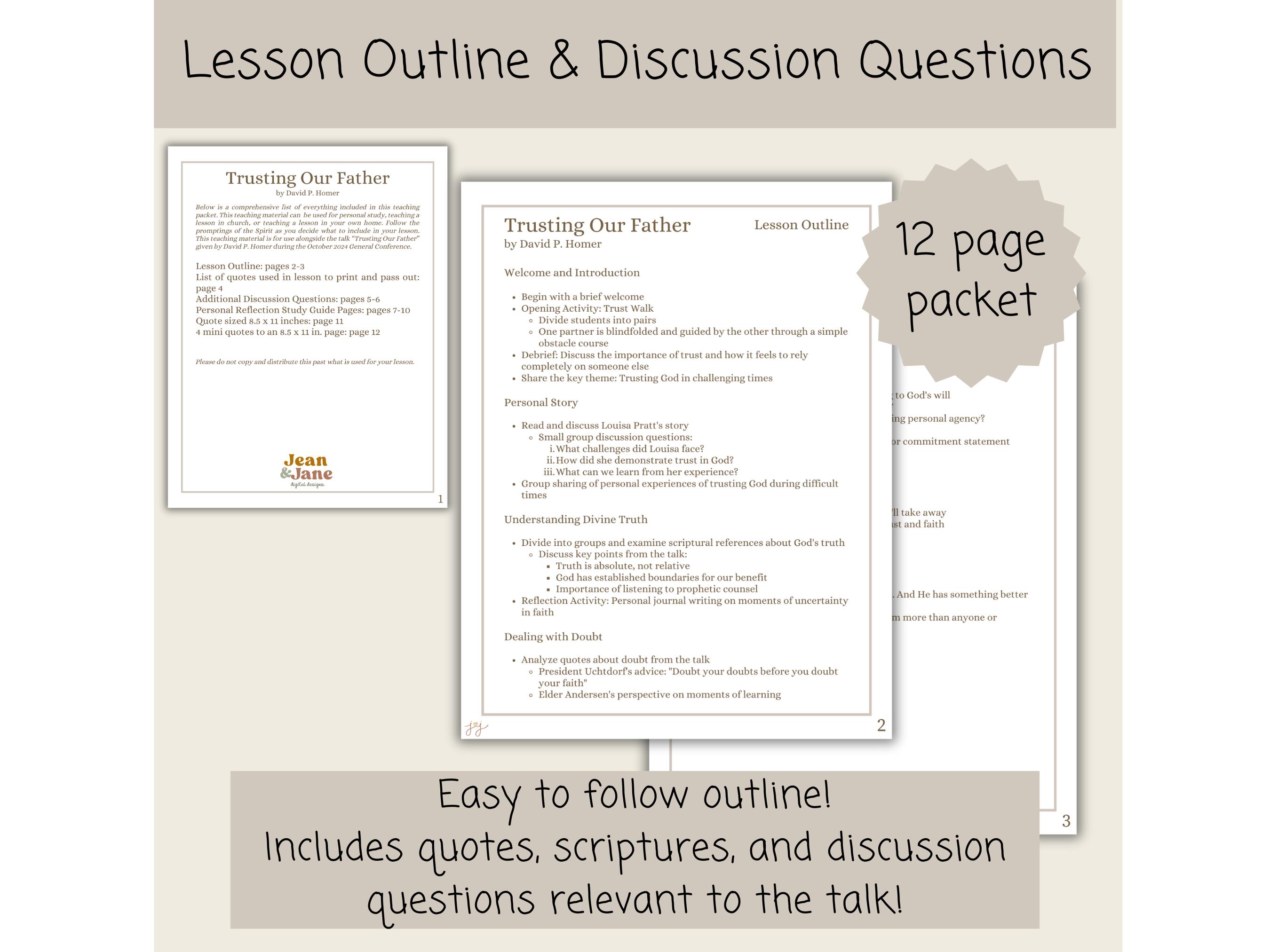 Trusting Our Father - David P. Homer, Lesson Outline, Study Guide ...