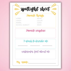 Young Women Spotlight Sheet, Young Women Binder, Young Women Presidency ...