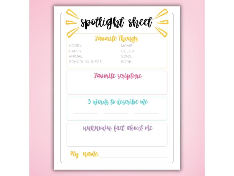 Young Women Spotlight Sheet, Young Women Binder, Young Women Presidency ...