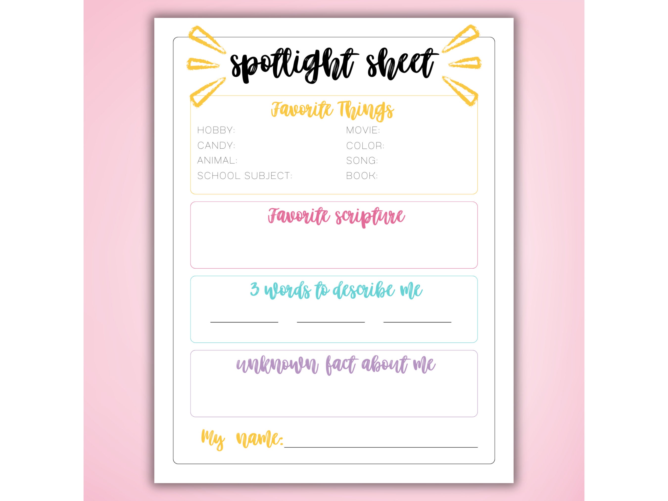 Young Women Spotlight Sheet, Young Women Binder, Young Women Presidency ...