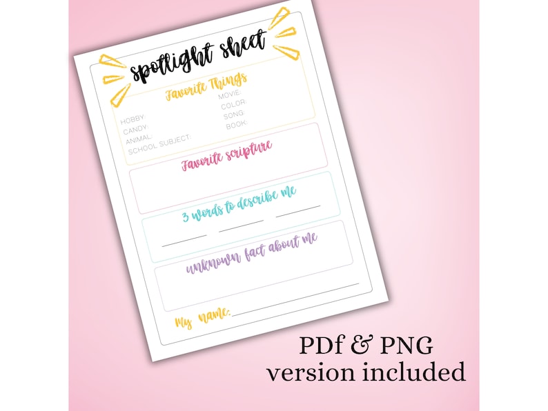 Young Women Spotlight Sheet, Young Women Binder, Young Women Presidency ...