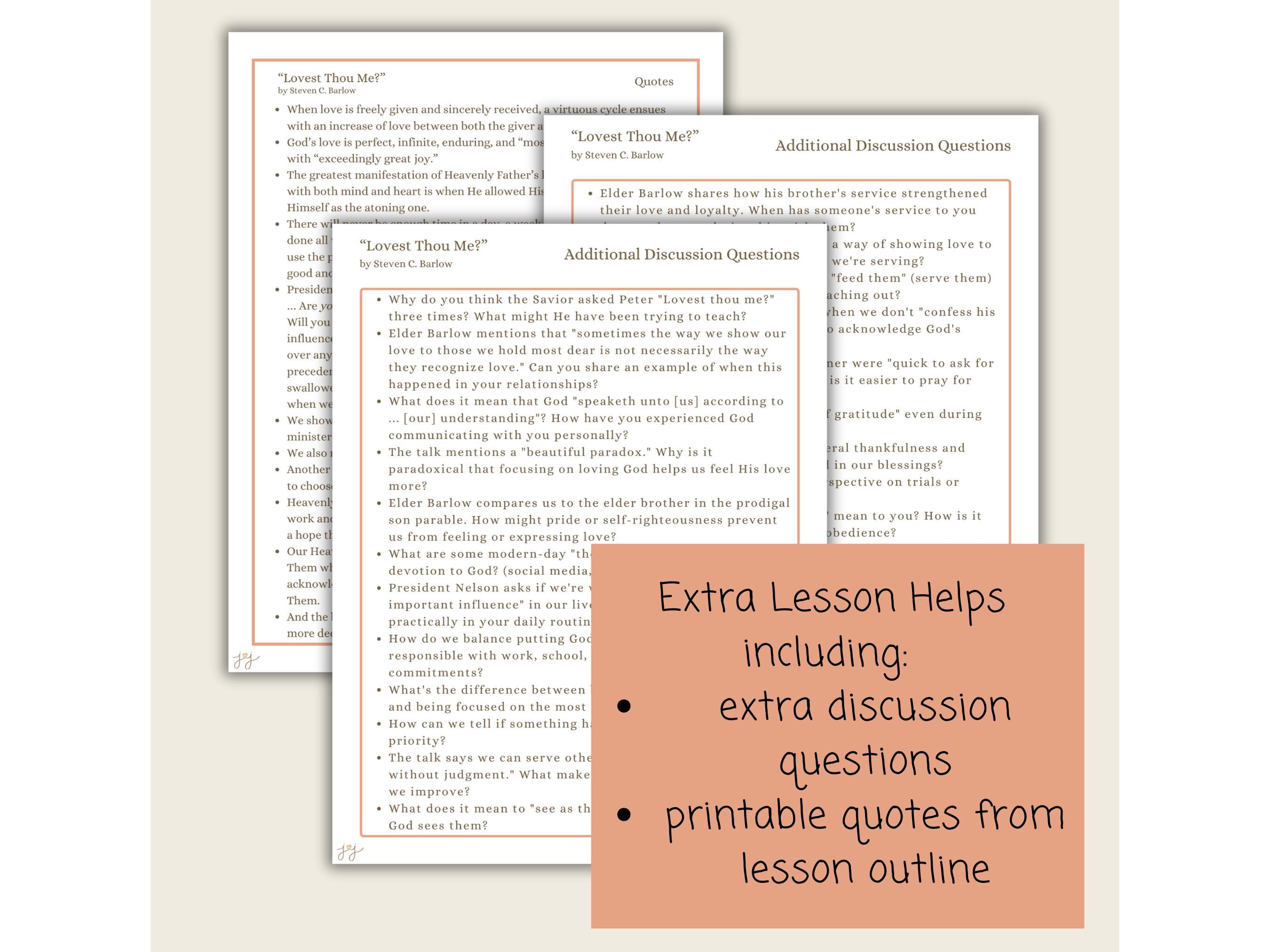Lovest Thou Me? - Steven C. Barlow, Lesson Outline, Study Guide, Lesson ...