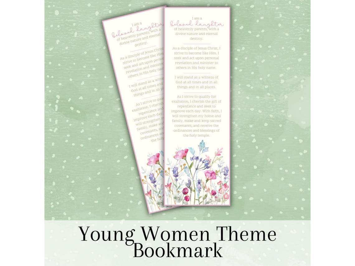 Young Women Theme Bookmark, Latter-day Saint Young Women, Printable ...