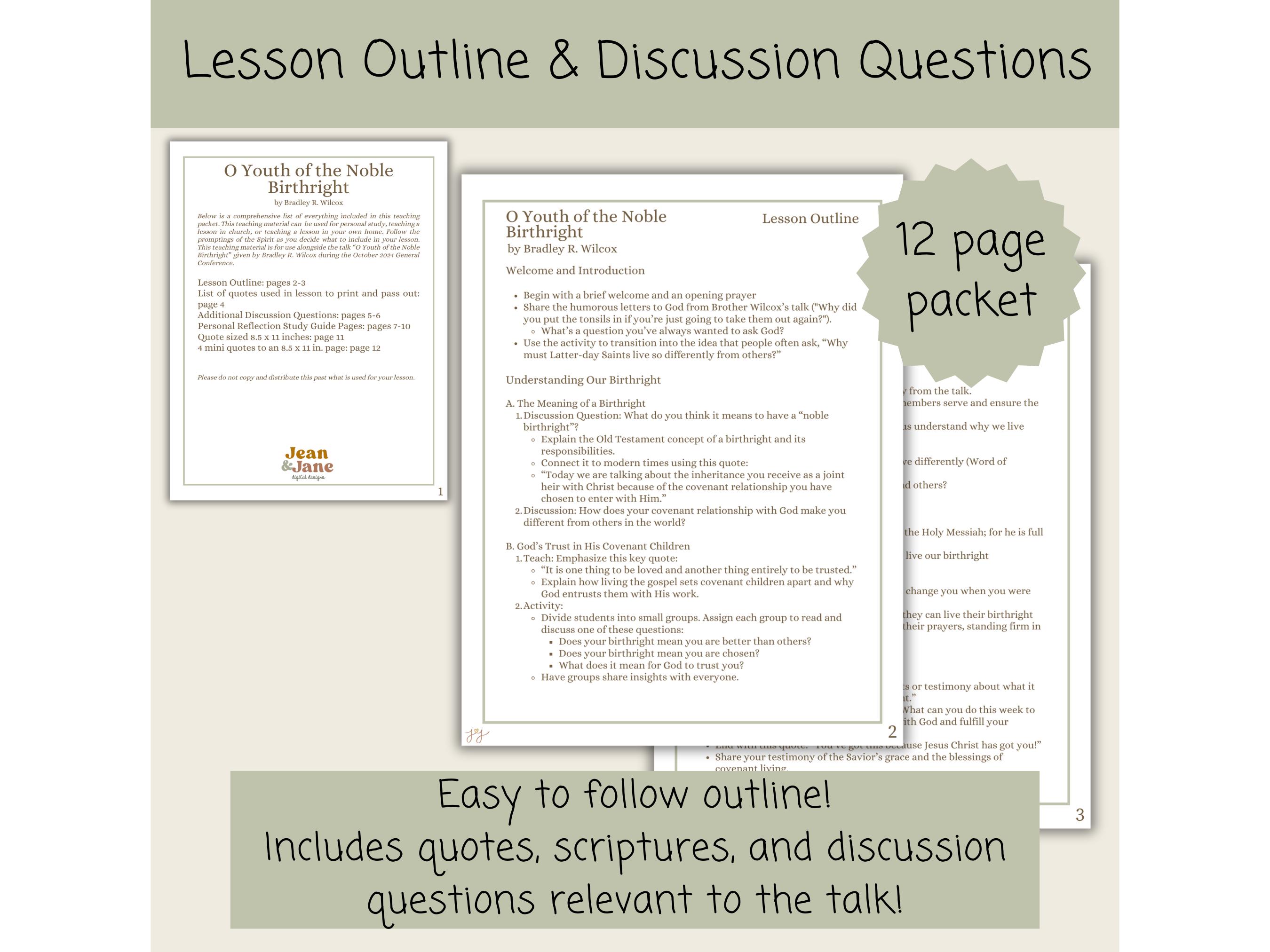 O Youth of the Noble Birthright - Bradley R. Wilcox, Lesson Outline ...