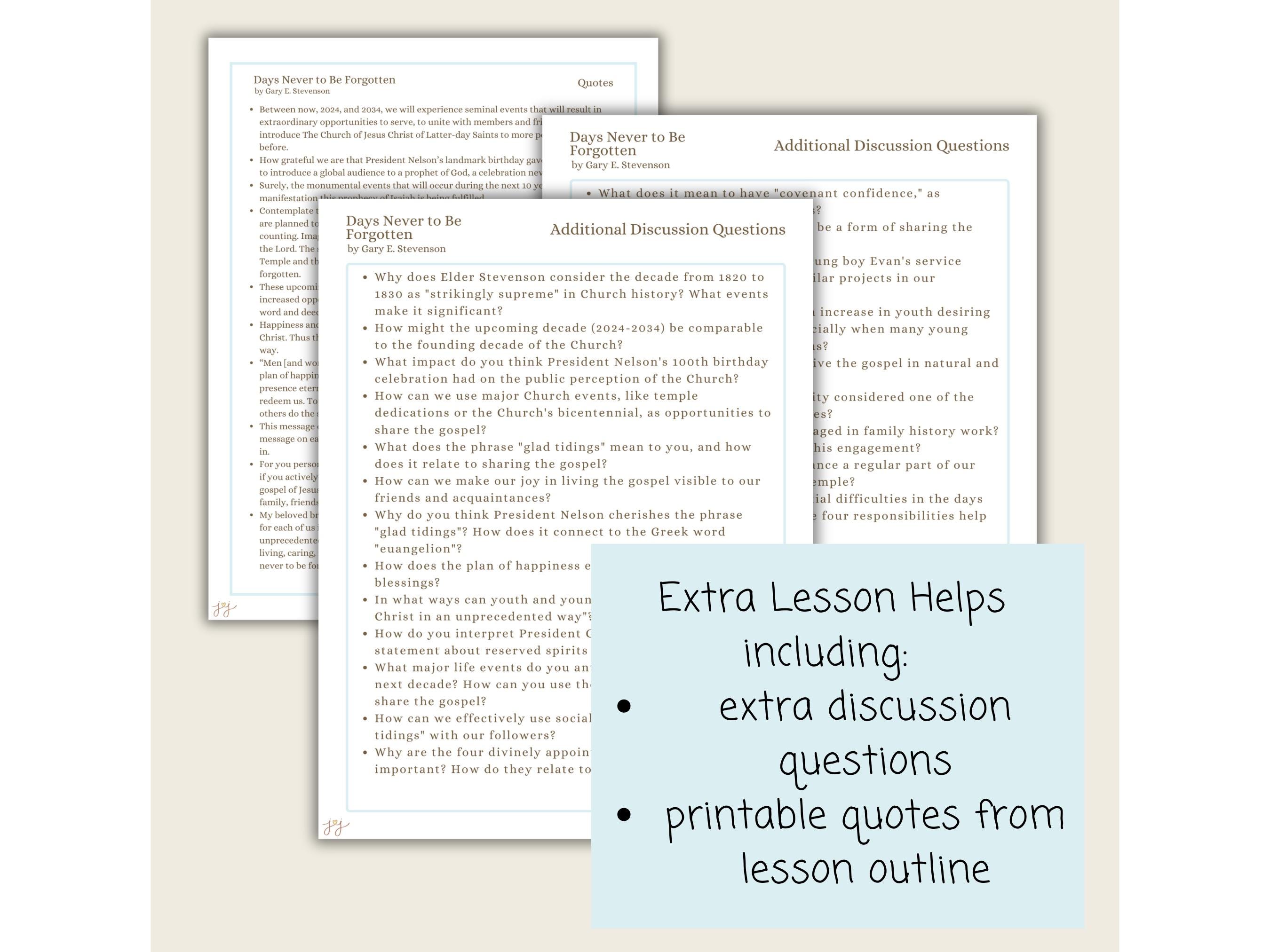 Days Never to Be Forgotten - Gary E. Stevenson, Lesson Outline, Study ...