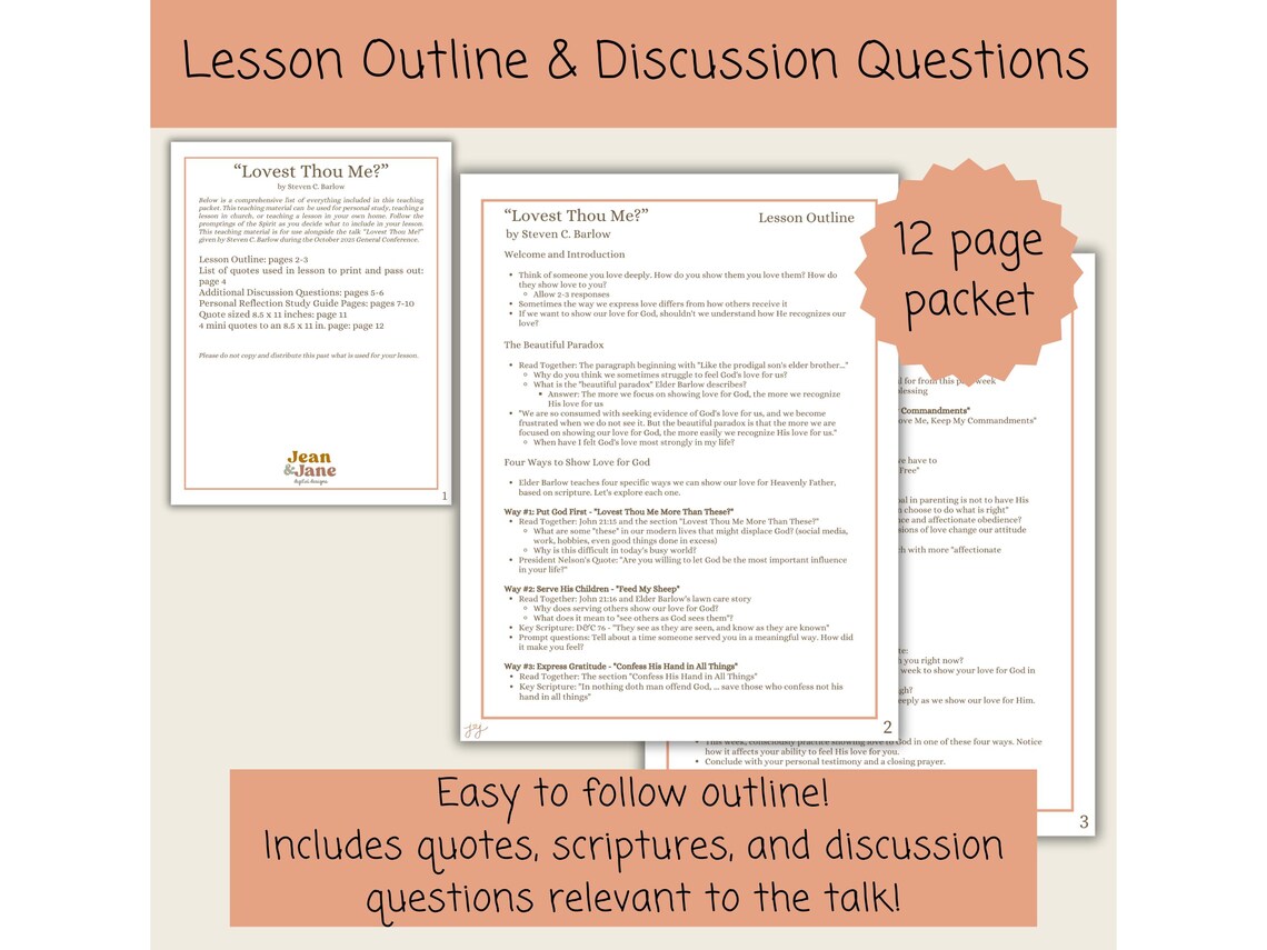 Lovest Thou Me? - Steven C. Barlow, Lesson Outline, Study Guide, Lesson ...