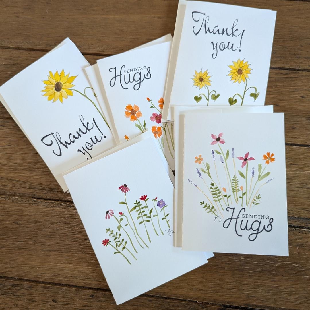 Handpainted Watercolor 3x4 Greeting Cards, Set of Five - Etsy
