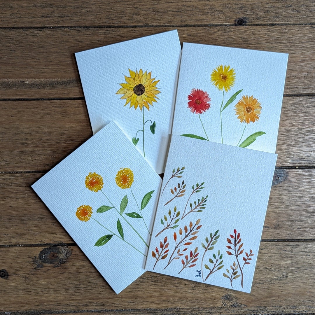 Late Summer Watercolor Floral Greeting Cards, Set of 4, 4x6 - Etsy