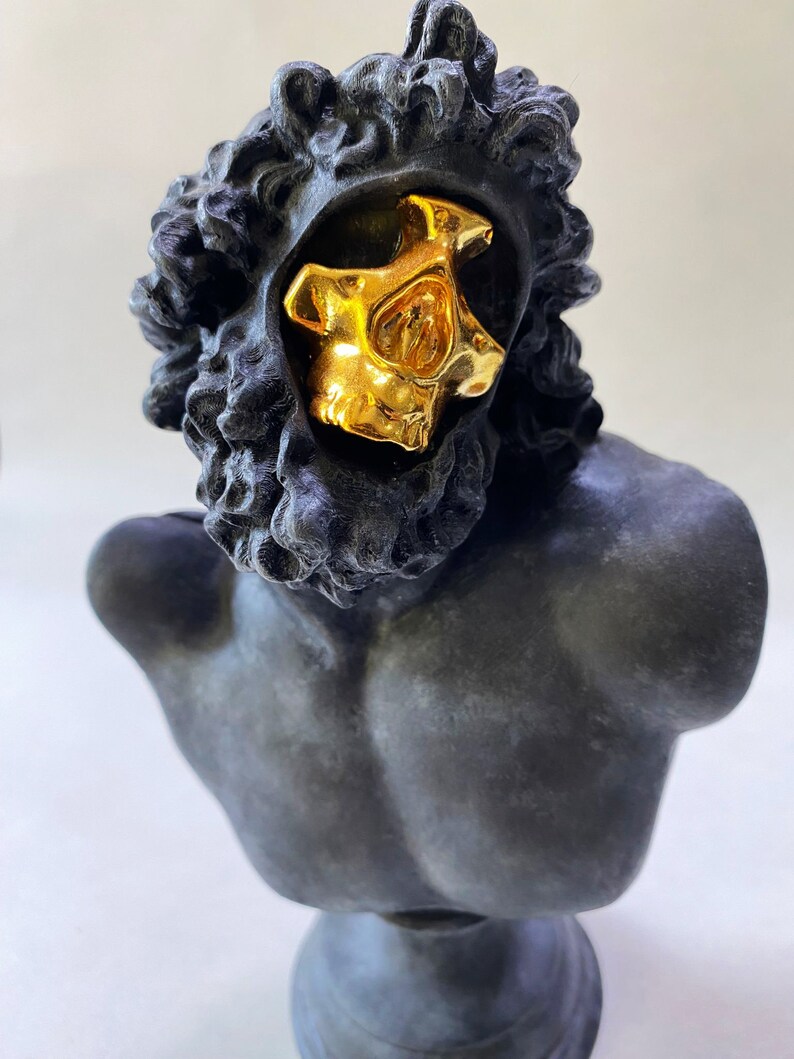 Gold Skull Bust, Skull Sculpture, Greek Skull Statue, Gold Chrome Skull ...