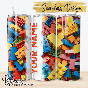 Building Blocks Tumbler Wrap, Personalized PNG Designs, Bricks, Tumbler ...