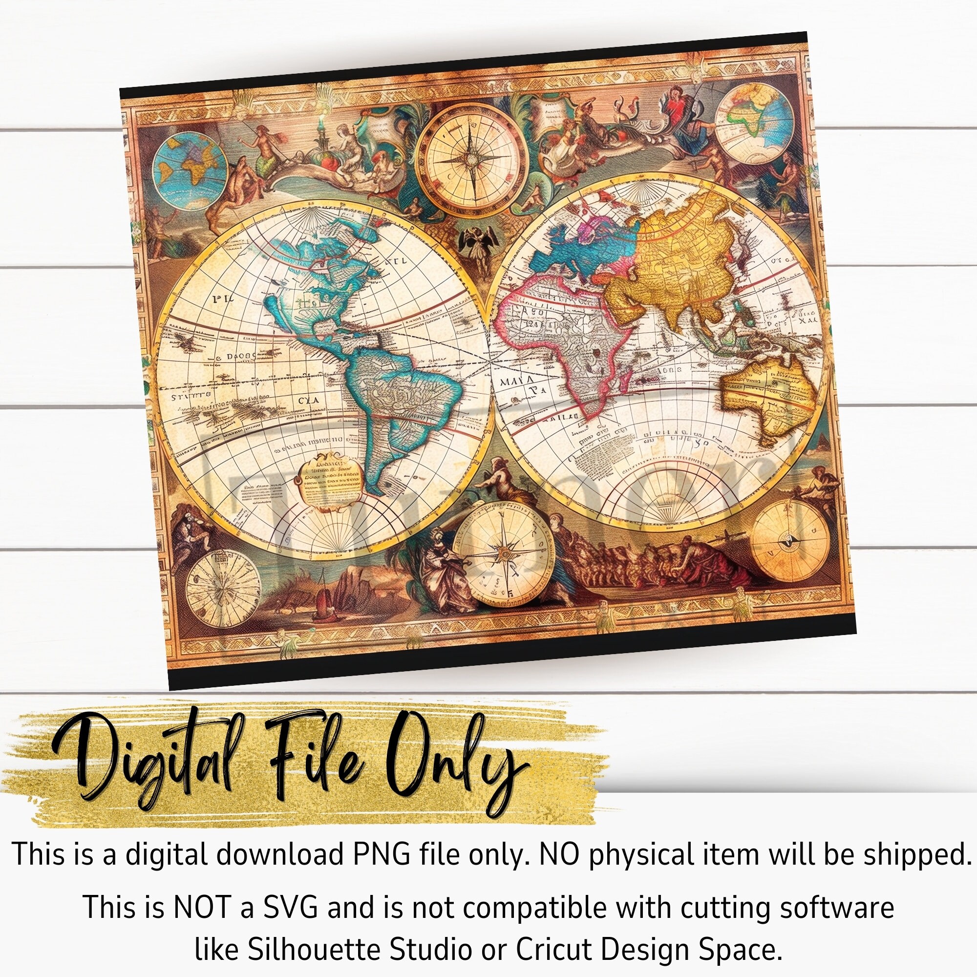 Antique Map Tumbler Wrap, Map PNG Designs, Tumbler Sublimation Designs ...