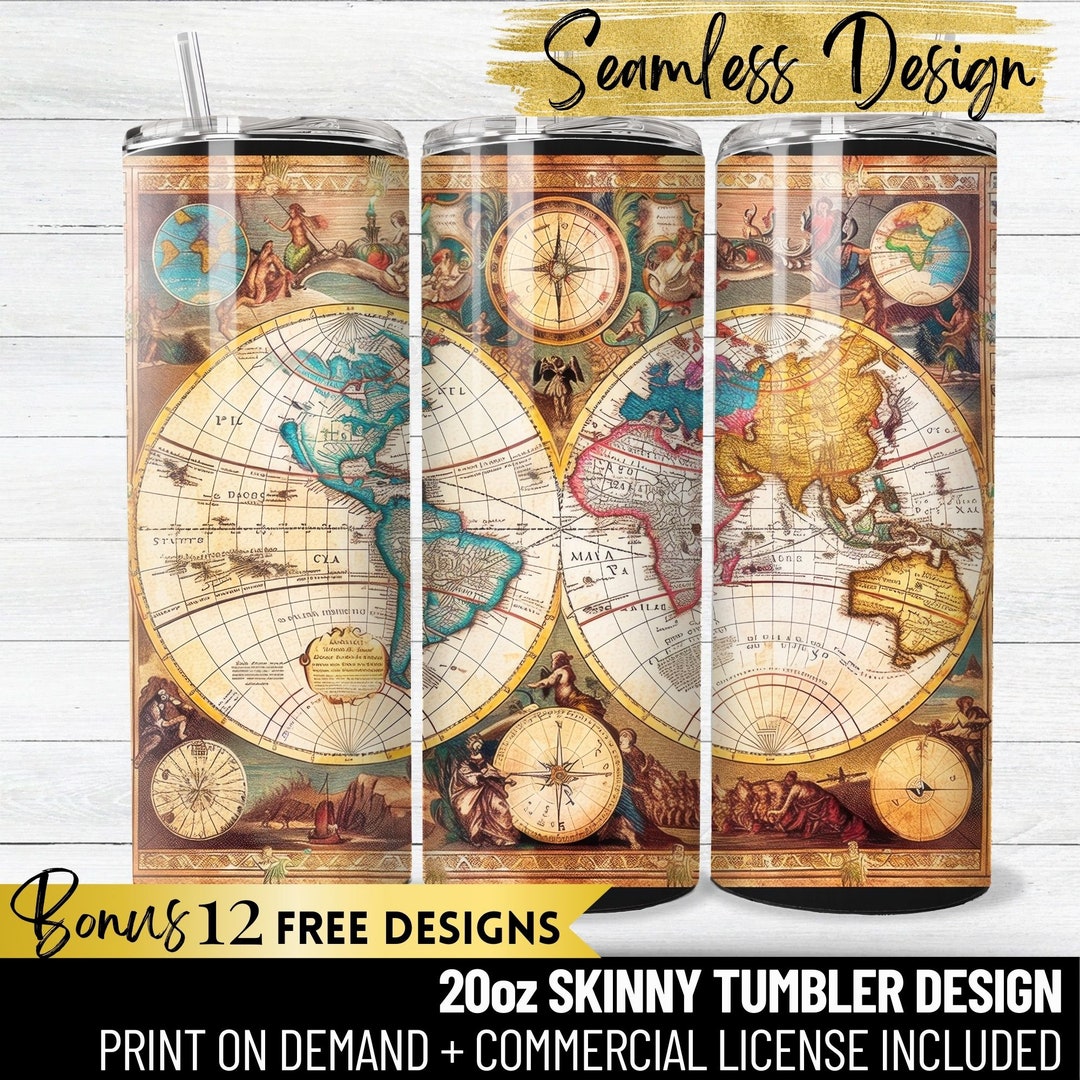 Antique Map Tumbler Wrap, Map PNG Designs, Tumbler Sublimation Designs ...