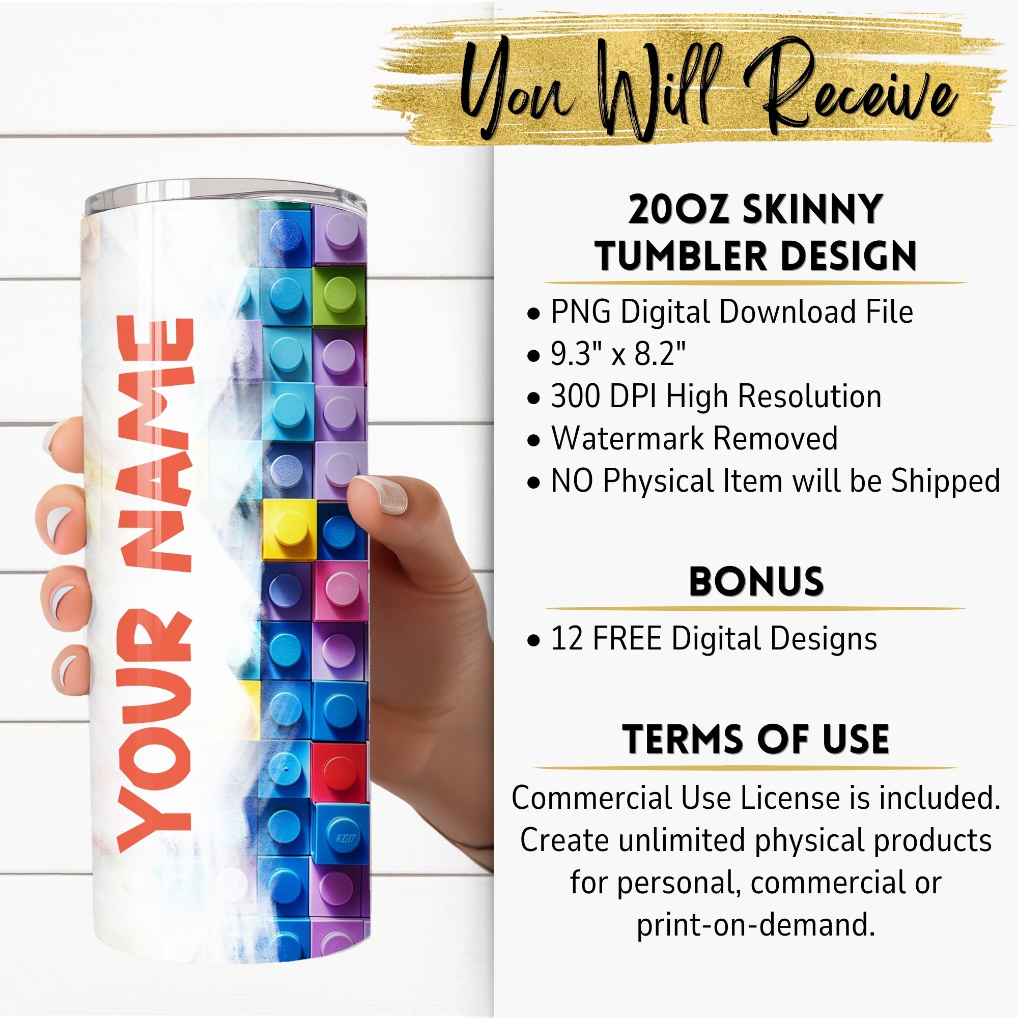 Building Blocks Tumbler Wrap, Personalized PNG Designs, Bricks, Tumbler ...