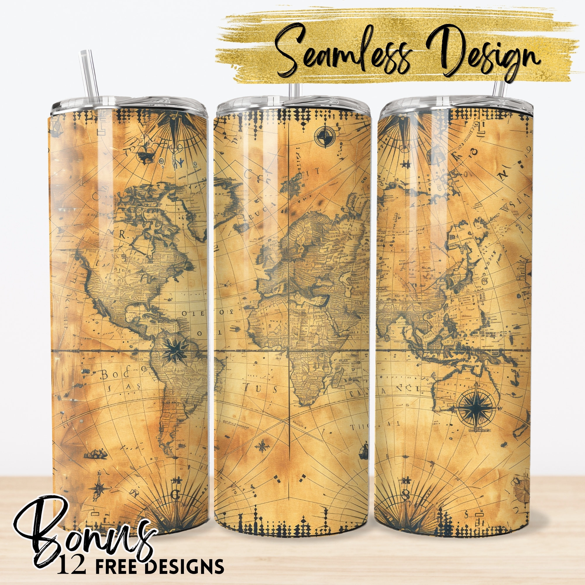 Antique Map Tumbler Wrap, Map PNG Designs, Tumbler Sublimation Designs ...