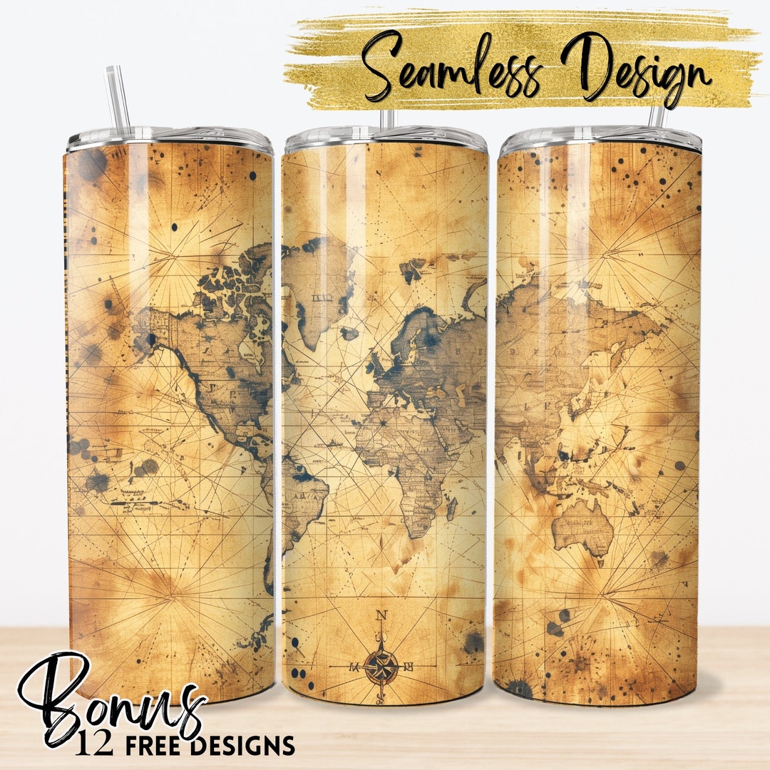 Antique Map Tumbler Wrap, Map PNG Designs, Tumbler Sublimation Designs ...