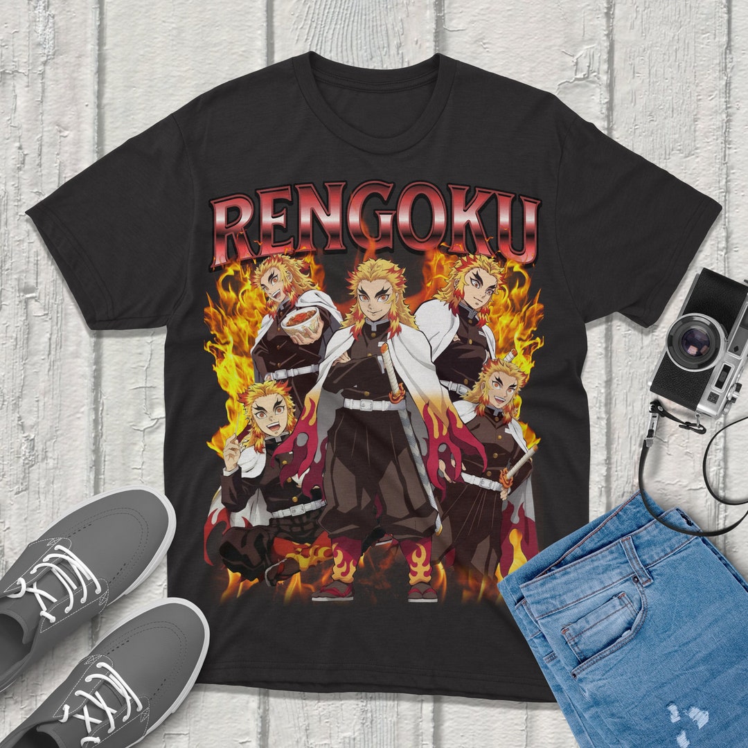 Rengoku Kimetsu No Yaiba Demon Slayer T-shirt Anime Graphic Tee Vintage ...