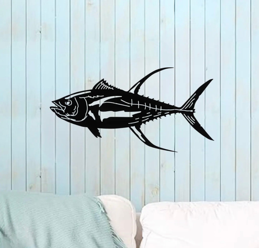 Metal Wall Hanging Yellow Fish Tuna Decor, 20" X 16", BLK - Etsy