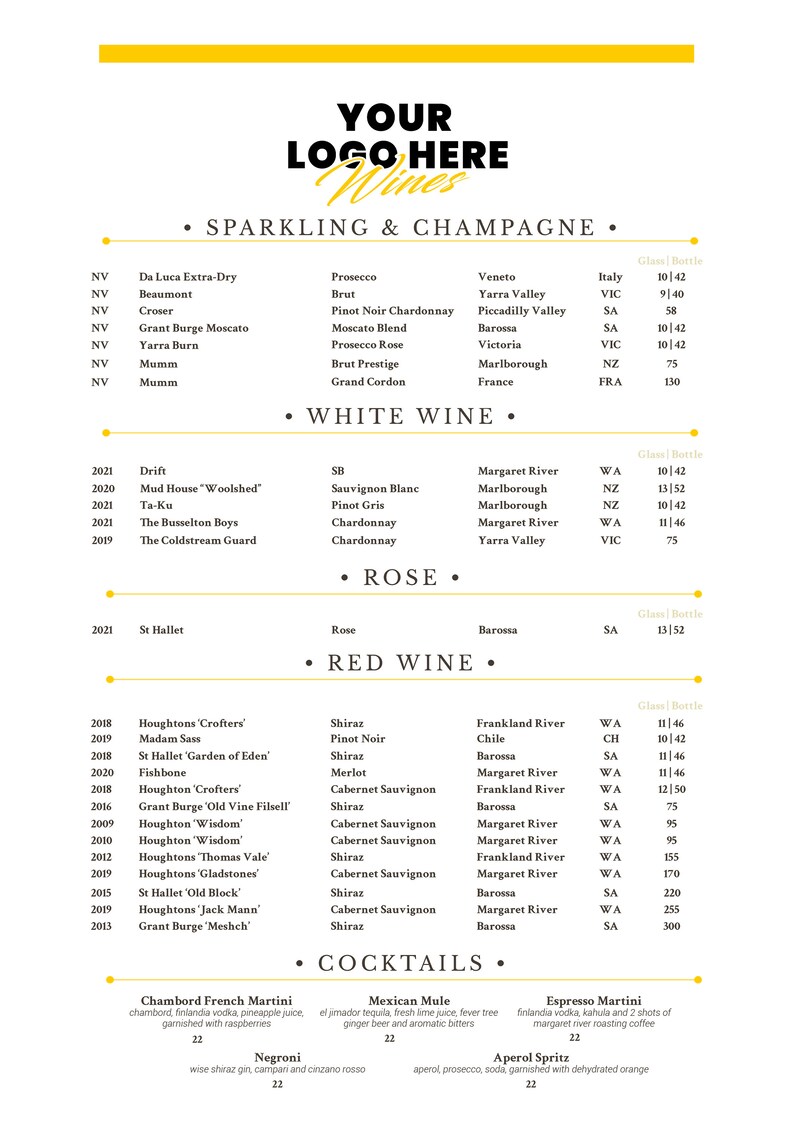 Wine and Cocktail Menu Template - Etsy