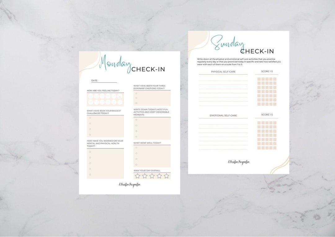 Mindful Living Daily Check-in Journal, Printable Self-care Journal ...