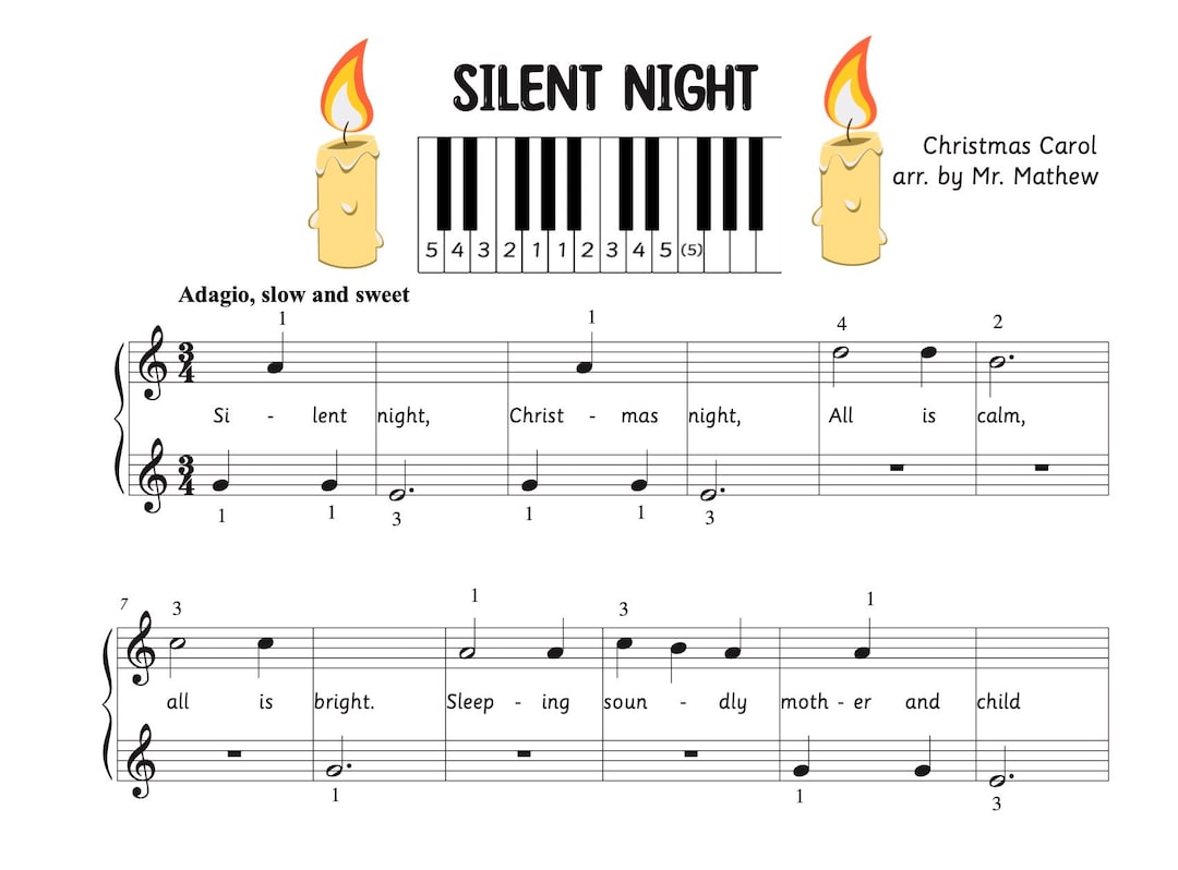 Silent Night Beginner Two-hand Piano Christmas Song, Music for Kids ...