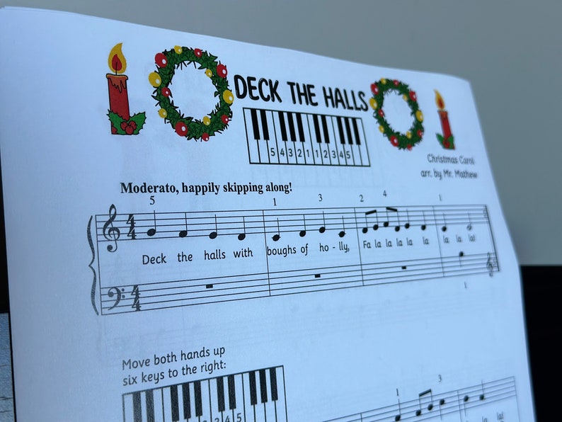 Deck the Halls Beginner Two-hand Piano Christmas Song, Music for Kids ...