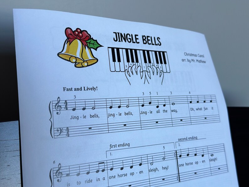 Jingle Bells Beginner Two-hand Piano Christmas Song, Music for Kids ...