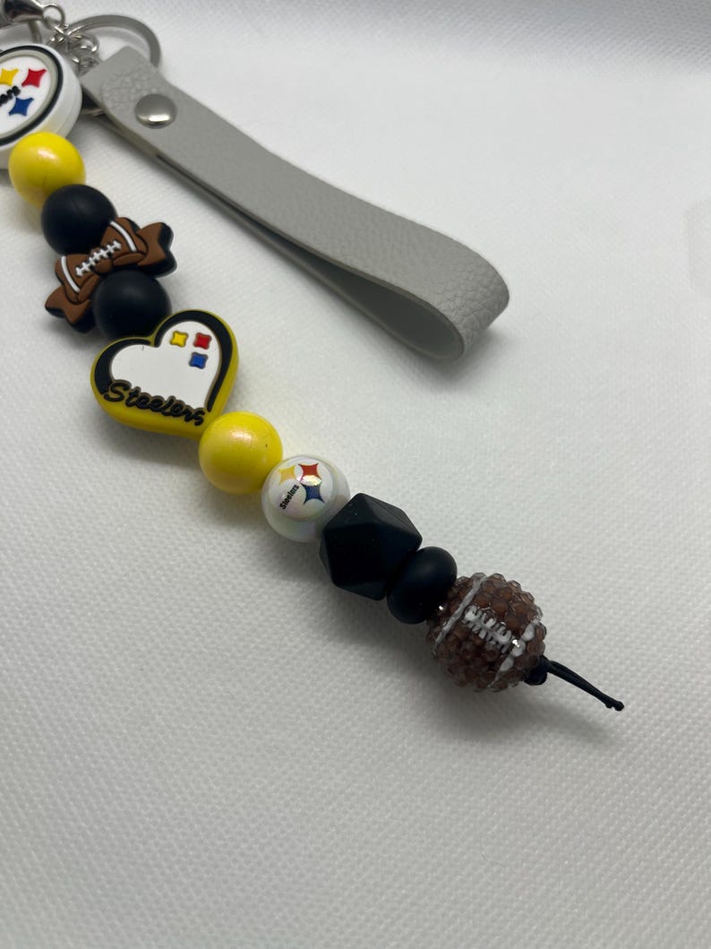 Pittsburgh Steelers Beaded Keychain Wristlet – Handmade Football Fan ...