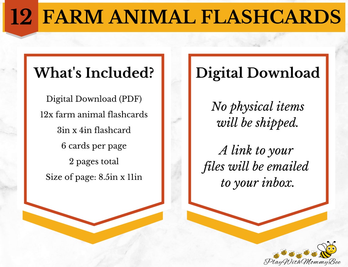 Farm Animal Flashcards, Printable Animal Educational, Preschool ...