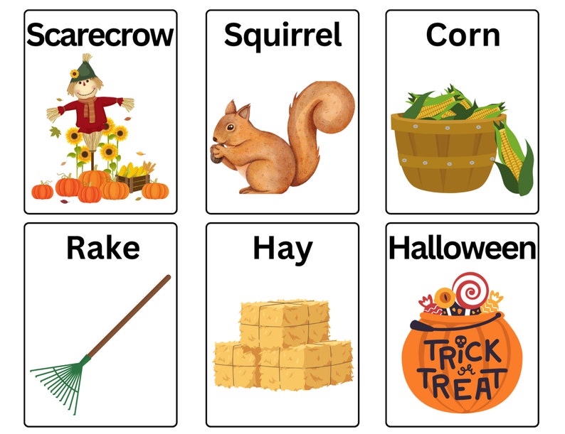Autumn, Fall Flashcards, Vocabulary, October, November, Halloween ...
