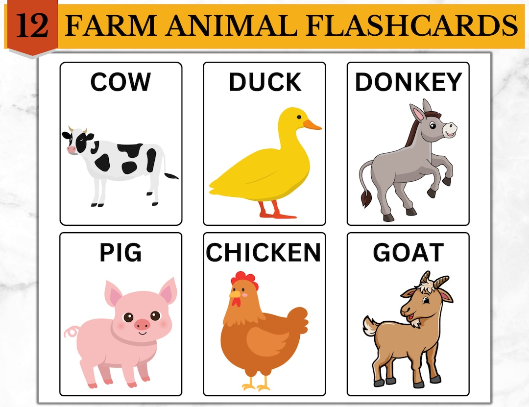 Farm Animal Flashcards, Printable Animal Educational, Preschool ...