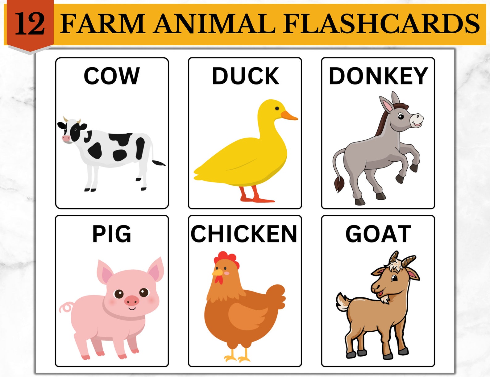Farm Animal Flashcards, Printable Animal Educational, Preschool ...