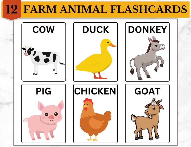 Farm Animal Flashcards, Printable Animal Educational, Preschool ...