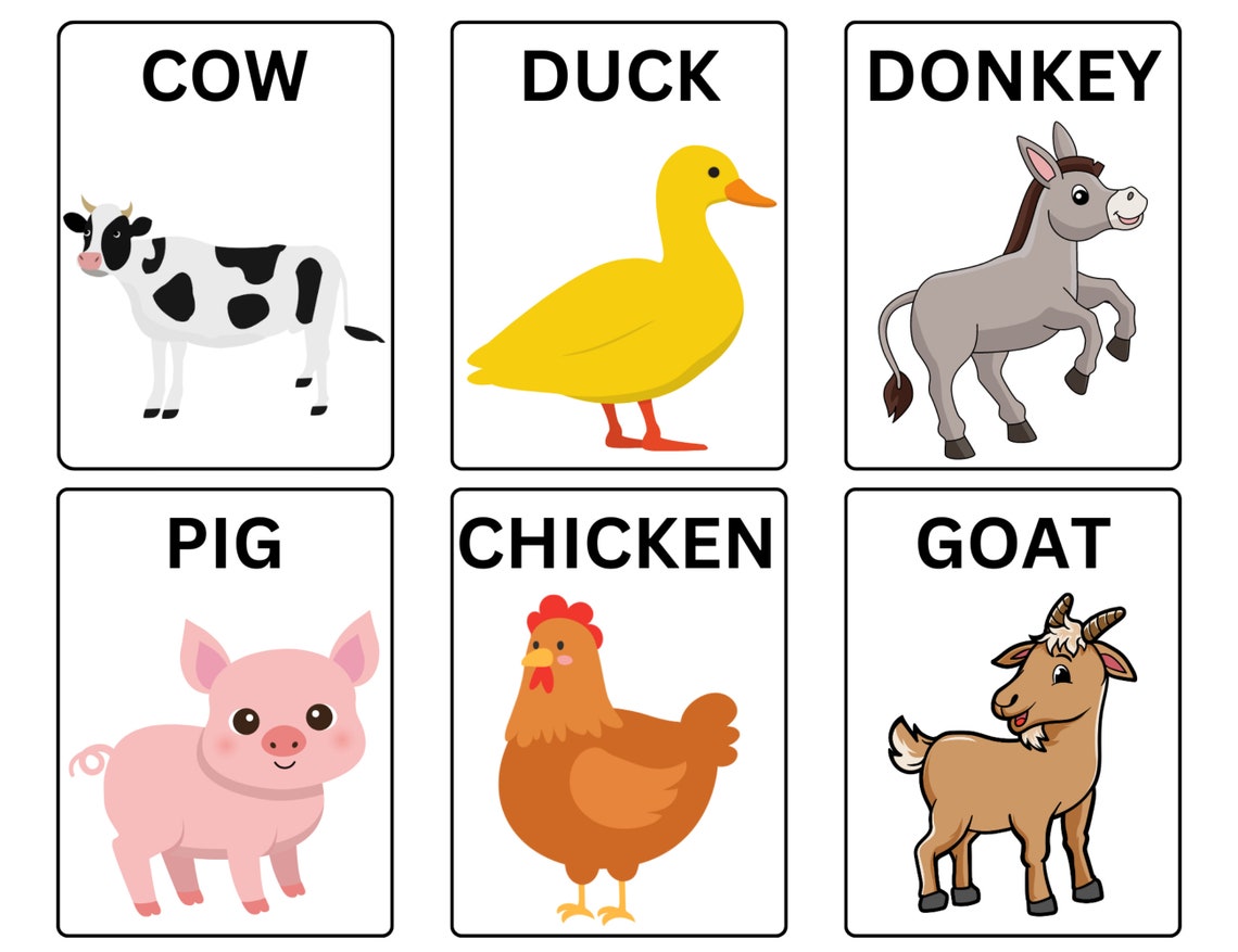 Farm Animal Flashcards, Printable Animal Educational, Preschool ...