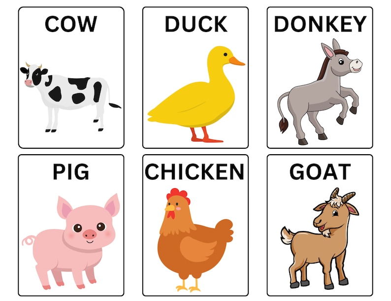 Farm Animal Flashcards, Printable Animal Educational, Preschool ...