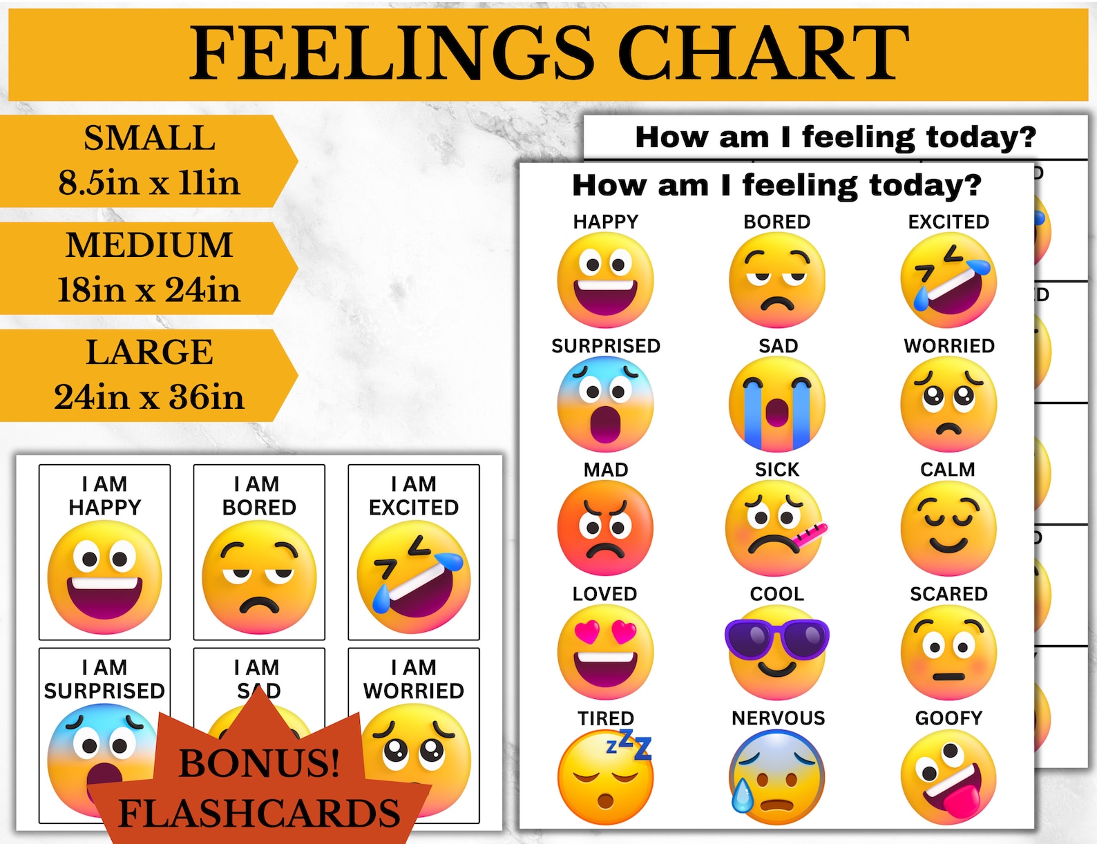 Feelings Chart, EMOJI, Poster, Flashcards, How Am I Feeling, Mood ...