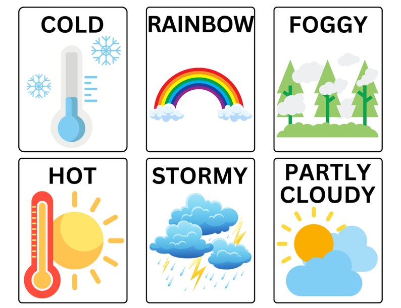 Weather Flashcards, Printable Weather Educational, Preschool ...