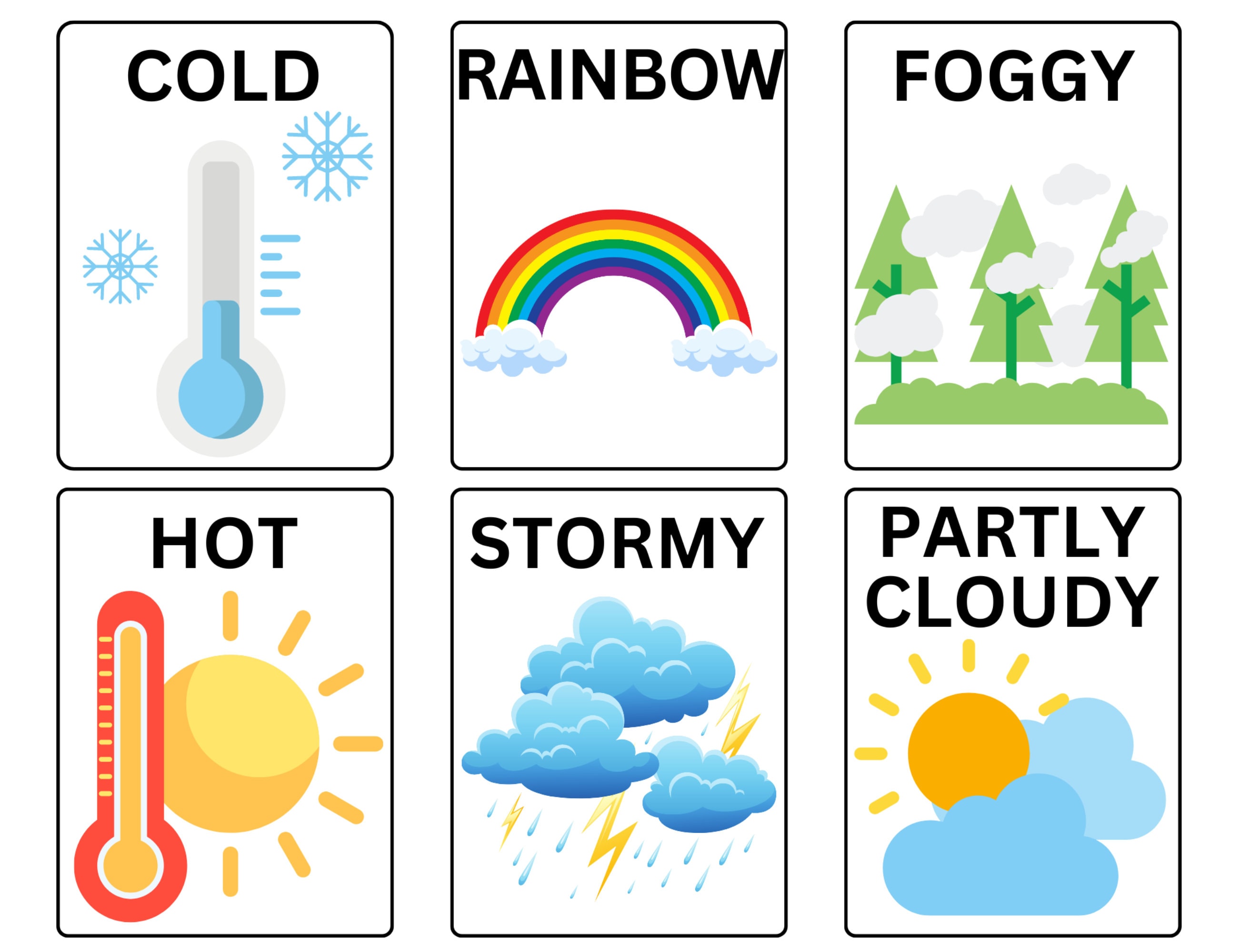 Weather Flashcards, Printable Weather Educational, Preschool ...