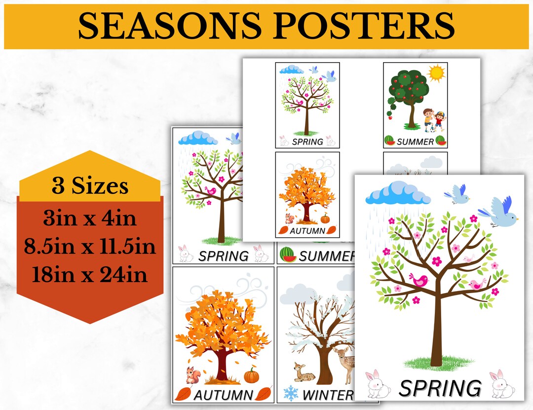 Seasons Posters, Spring, Summer, Autumn, Fall, Winter, Flashcards ...
