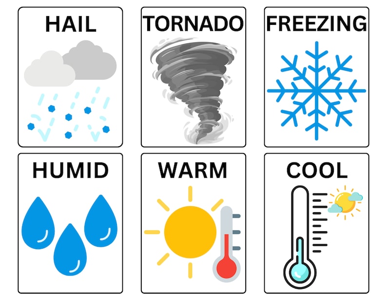 Weather Flashcards, Printable Weather Educational, Preschool ...