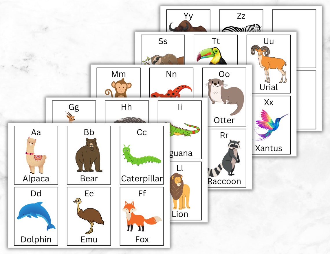 Animal Alphabet Flashcards, Printable ABC, Educational, Preschool ...