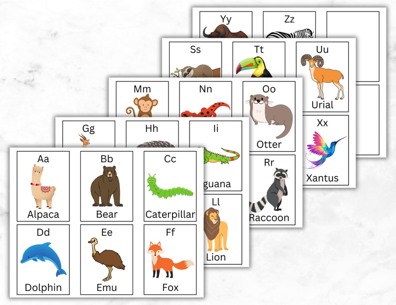 Animal Alphabet Flashcards, Printable ABC, Educational, Preschool ...