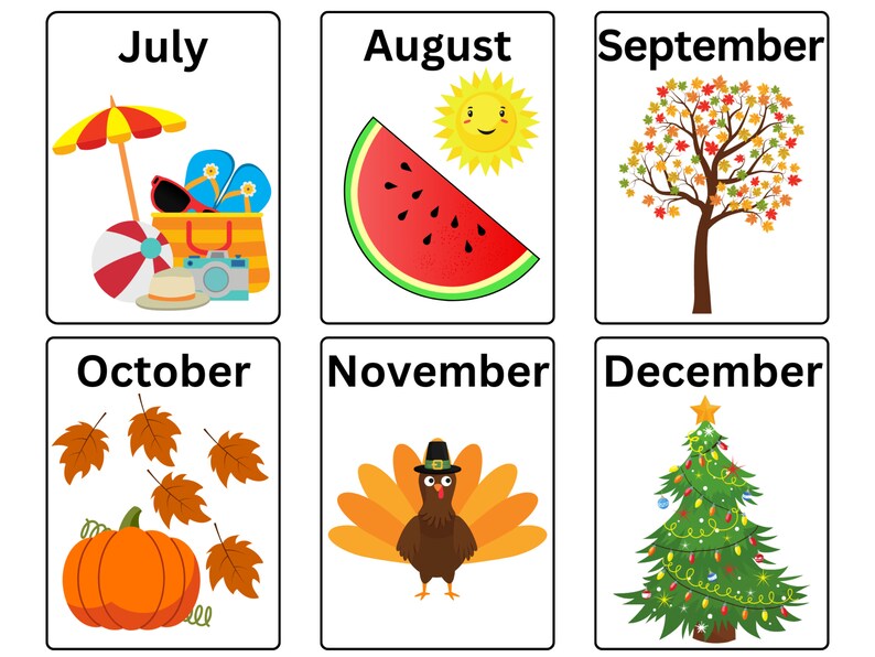 12 Months Flashcards, Bonus Poster, Printable, Education, Preschool ...