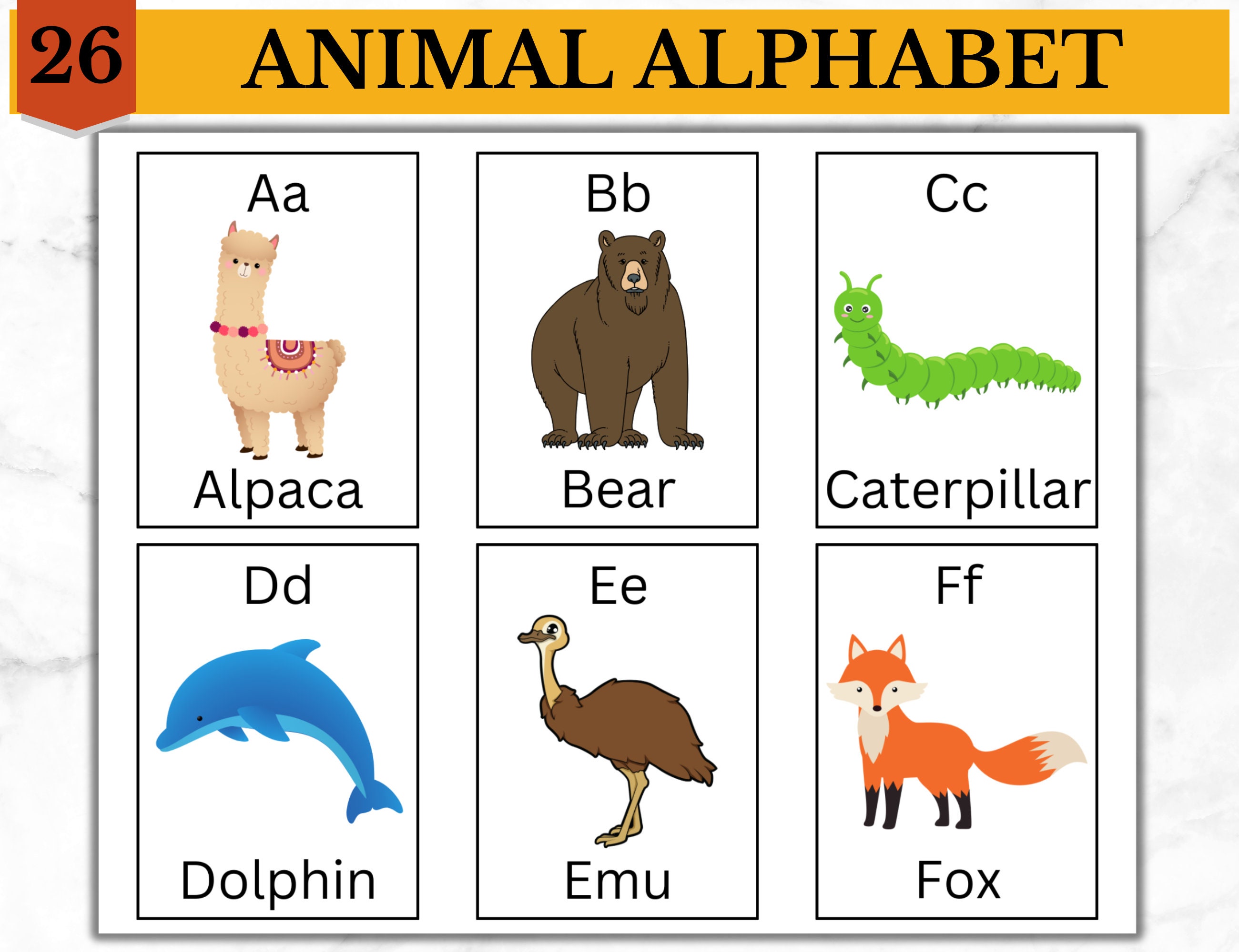 Animal Alphabet Flashcards, Printable ABC, Educational, Preschool ...