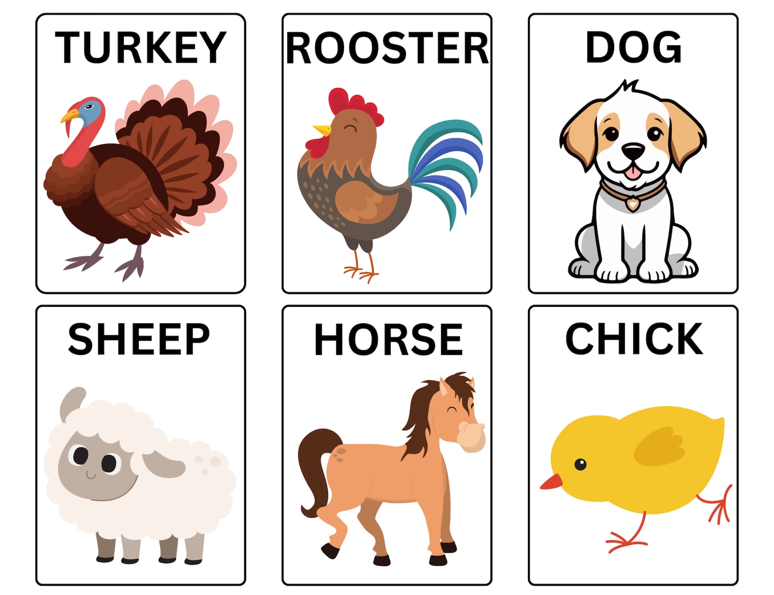 Farm Animal Flashcards, Printable Animal Educational, Preschool ...