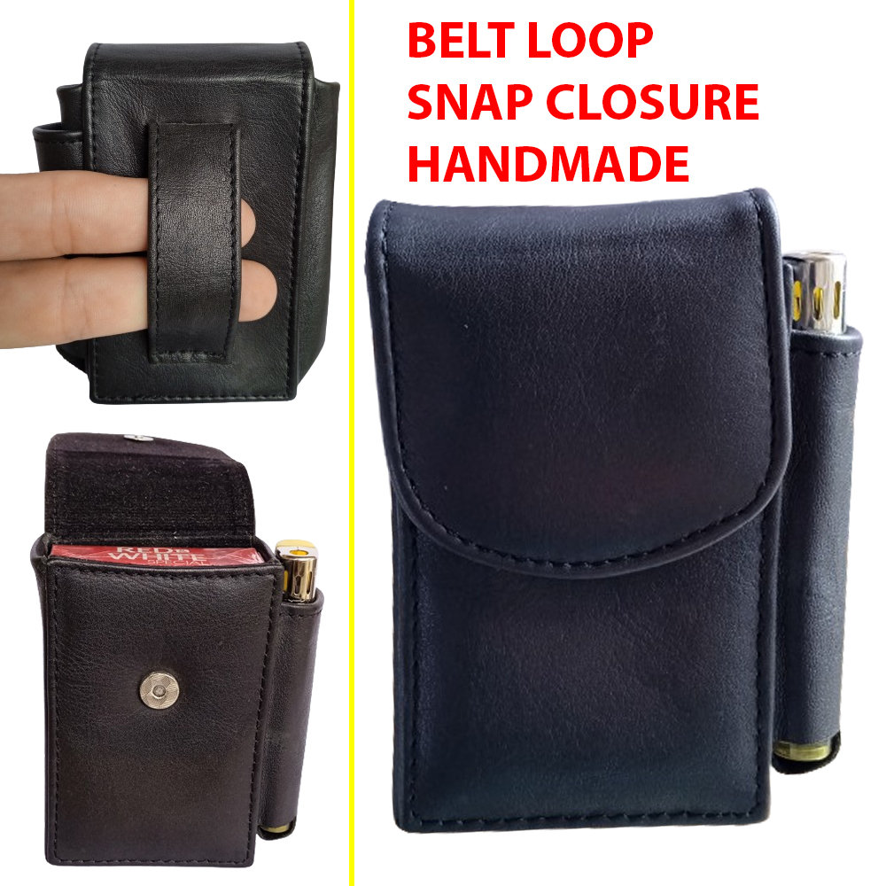 Leather Cigarette Case and Lighter Holder for Men & Women Snap Closure ...